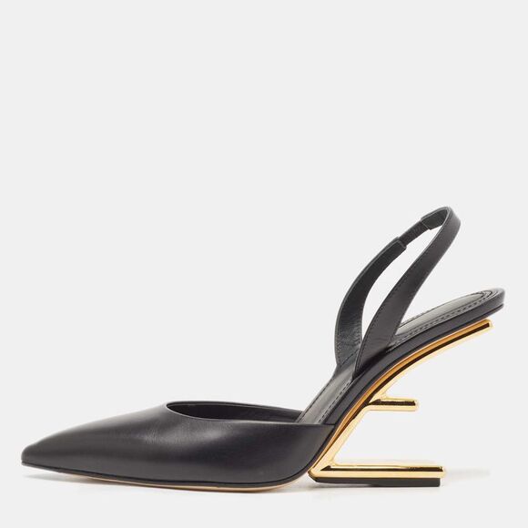 Fendi | Shoes | Fendi Black Leather Fendi First Slingbacks Pumps Size ...